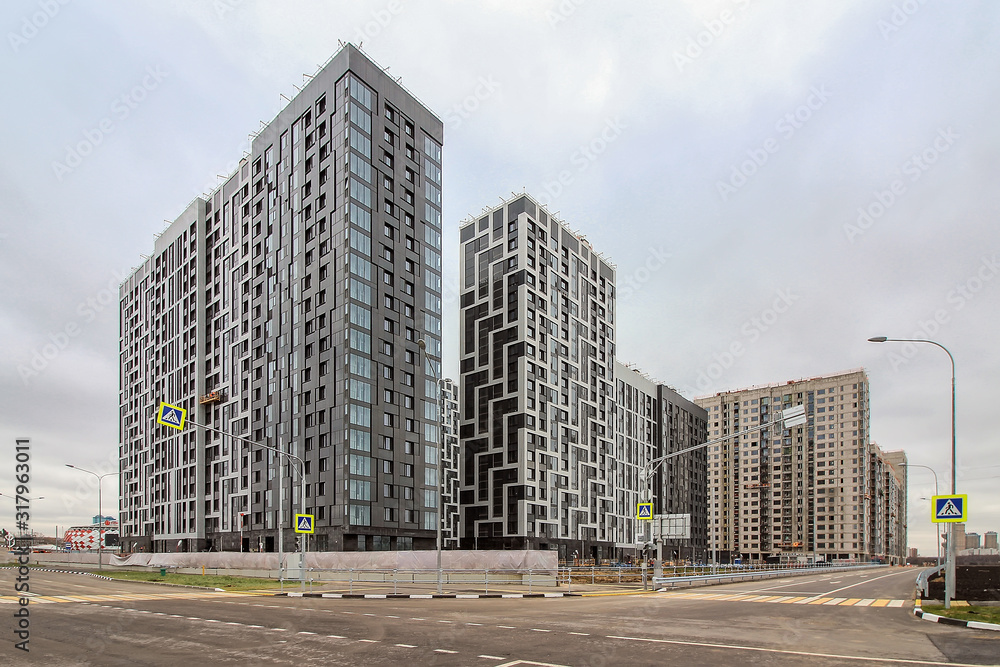 Construction of monolithic building. Construction site residential ...