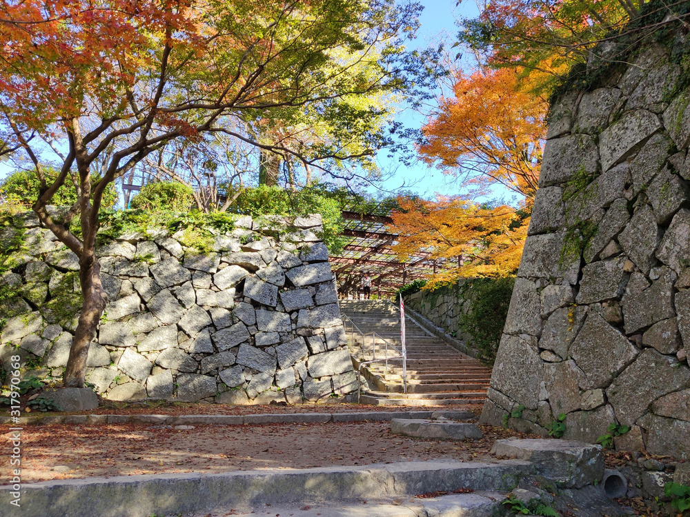 Walls of main bailey (honmaru) of Karatsu castle, Japan. Fortress was ...