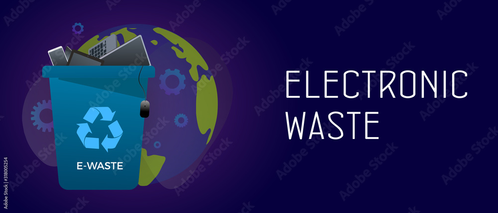 Electronic waste management horizontal banner concept - waste recycle ...