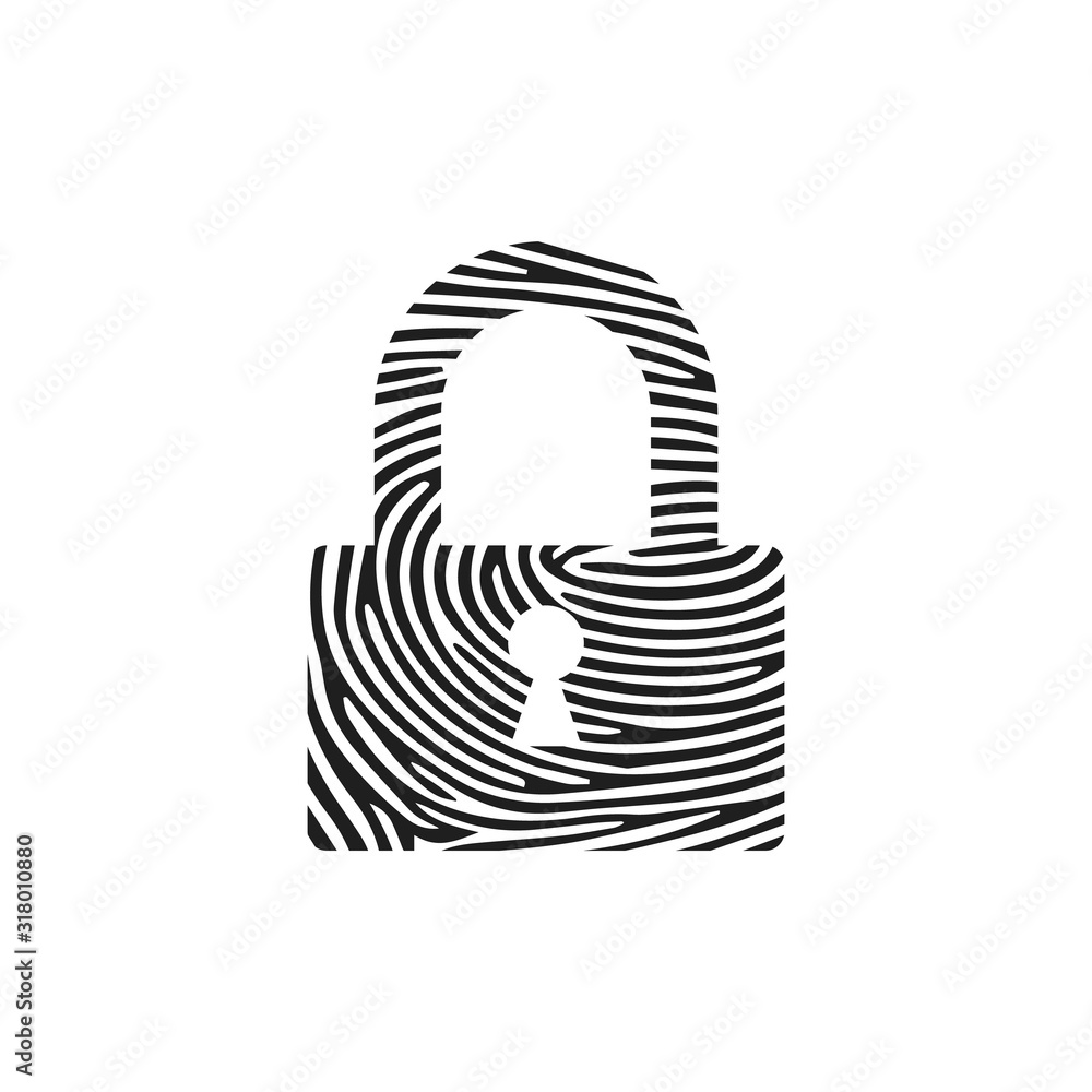 Fingerprint lock icon. Isolated thumbprint and fingerprint lock icon ...