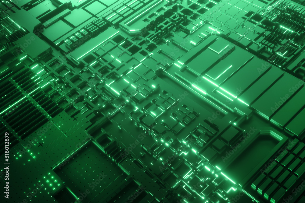 Abstract Green Technology Background Futuristic Digital Motherboard