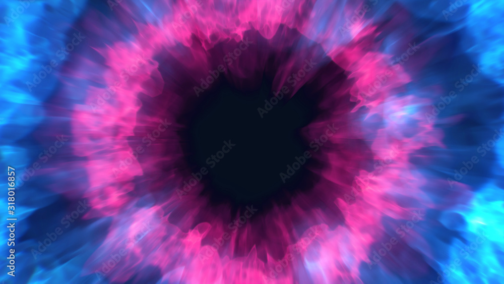 Explosion of pink and blue smoke. Color particle splash, fume effect ...
