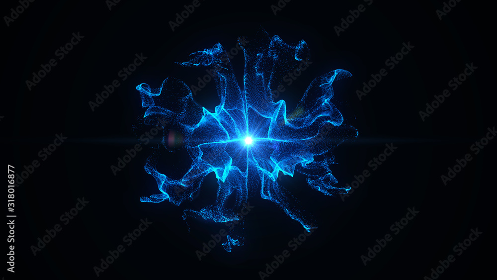 Explosion of blue powder or dust. Color particle splash, fume effect ...