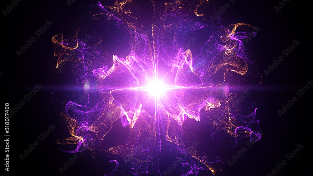 Explosion of pink and orange colorful powder or dust. Color particle ...