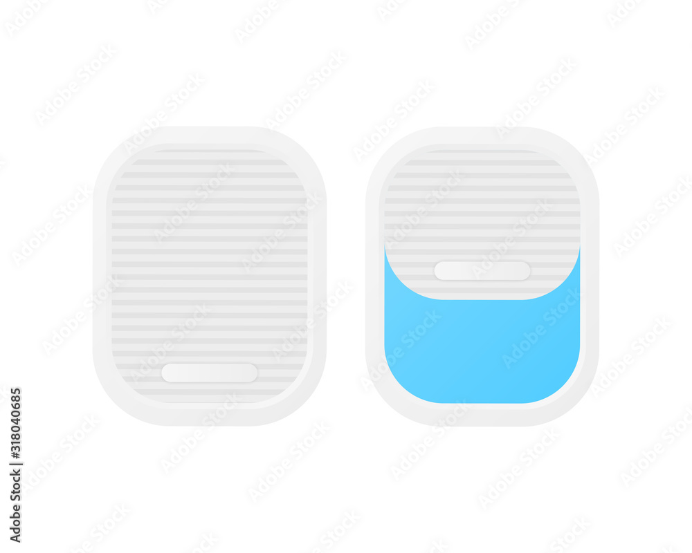 Airplane window template inside and outside view, airliner porthole ...