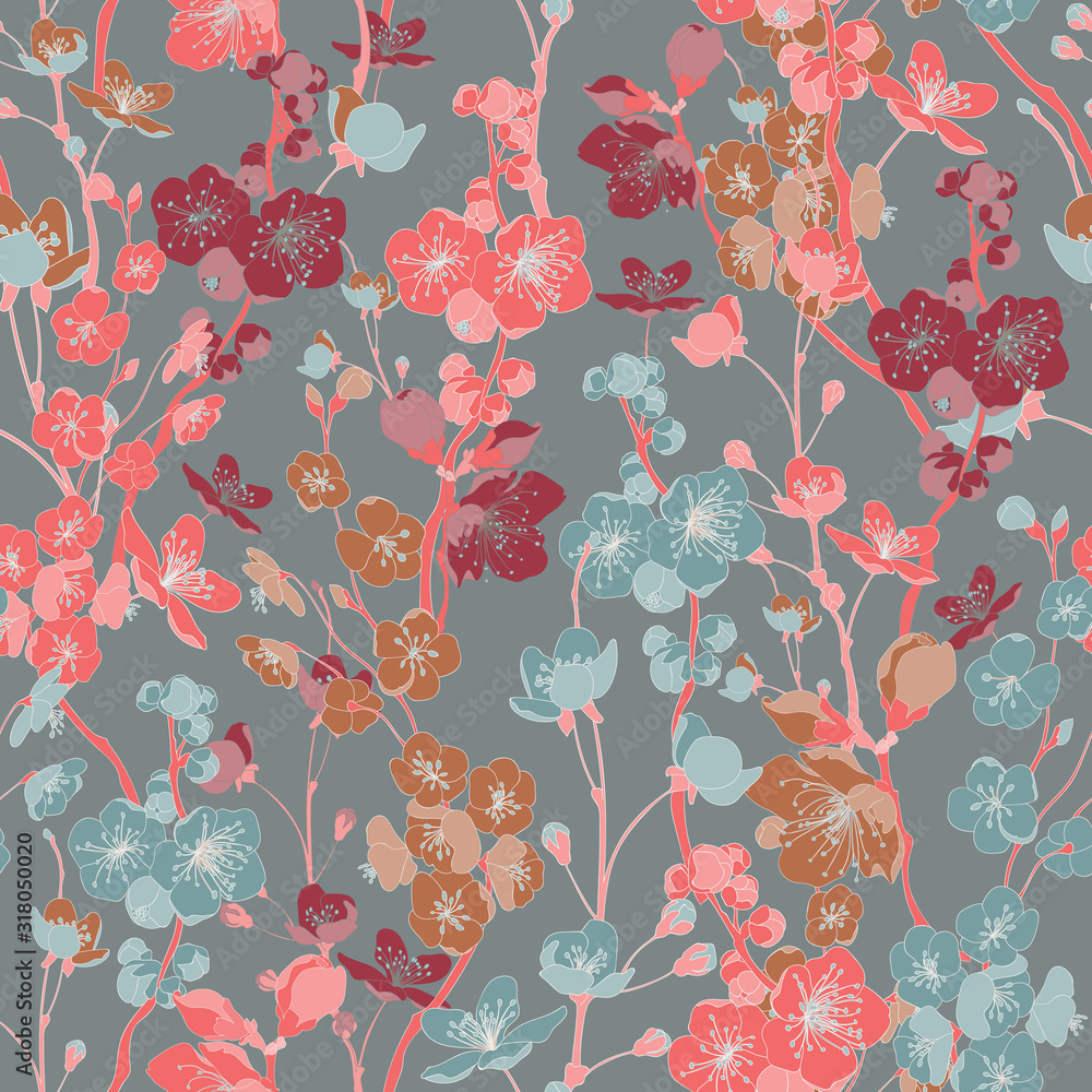 Seamless Sakura Blossom Vector Textile Background Stock Vector | Adobe ...