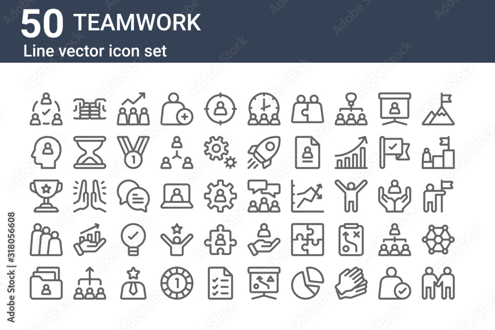 set of 50 teamwork icons. outline thin line icons such as holding hands ...
