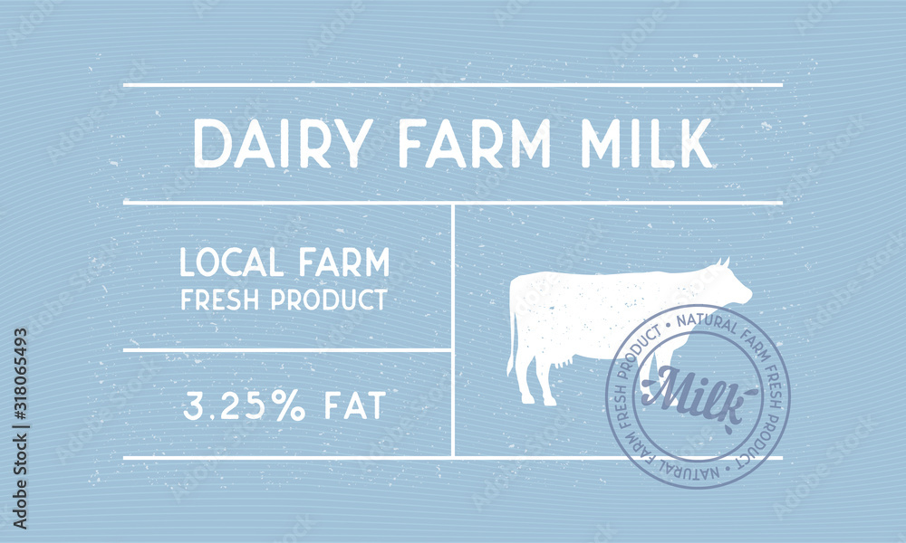Dairy farm milk vintage label. Minimal design of old label with cow ...