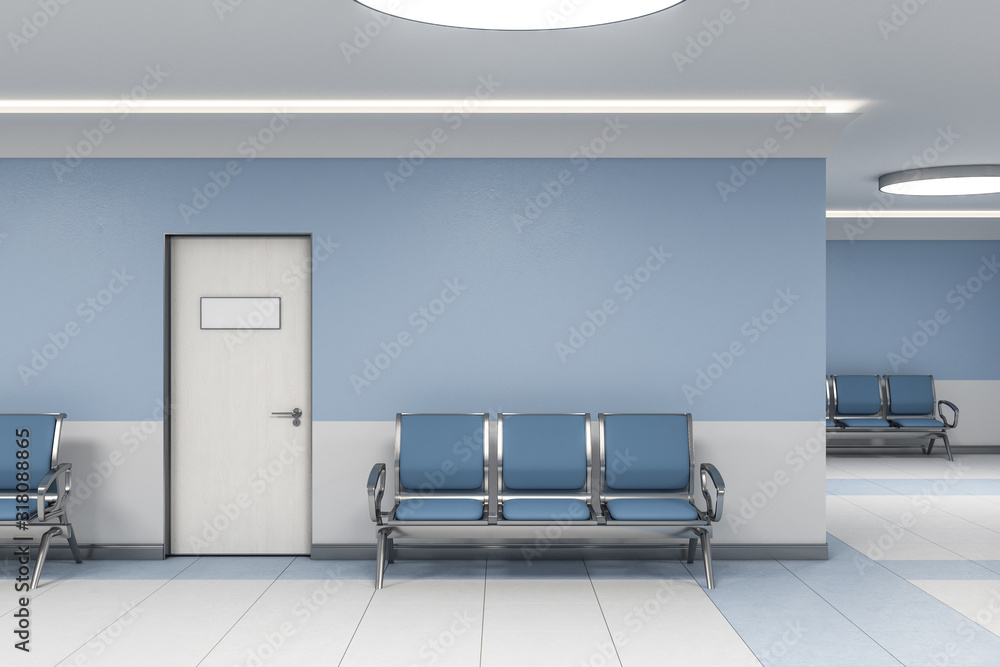 Modern waiting room in blue medical office interior Stock Photo | Adobe ...