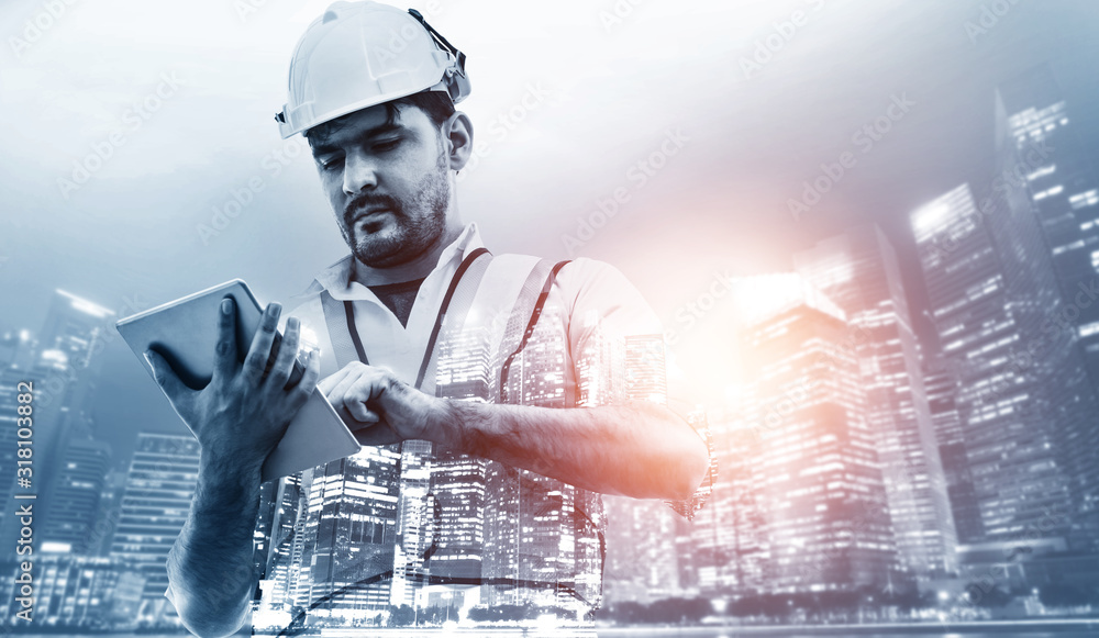 Future building construction engineering project concept with double ...