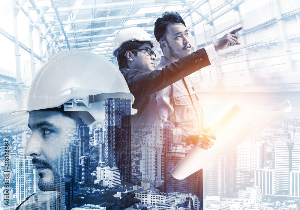 Future building construction engineering project concept with double ...