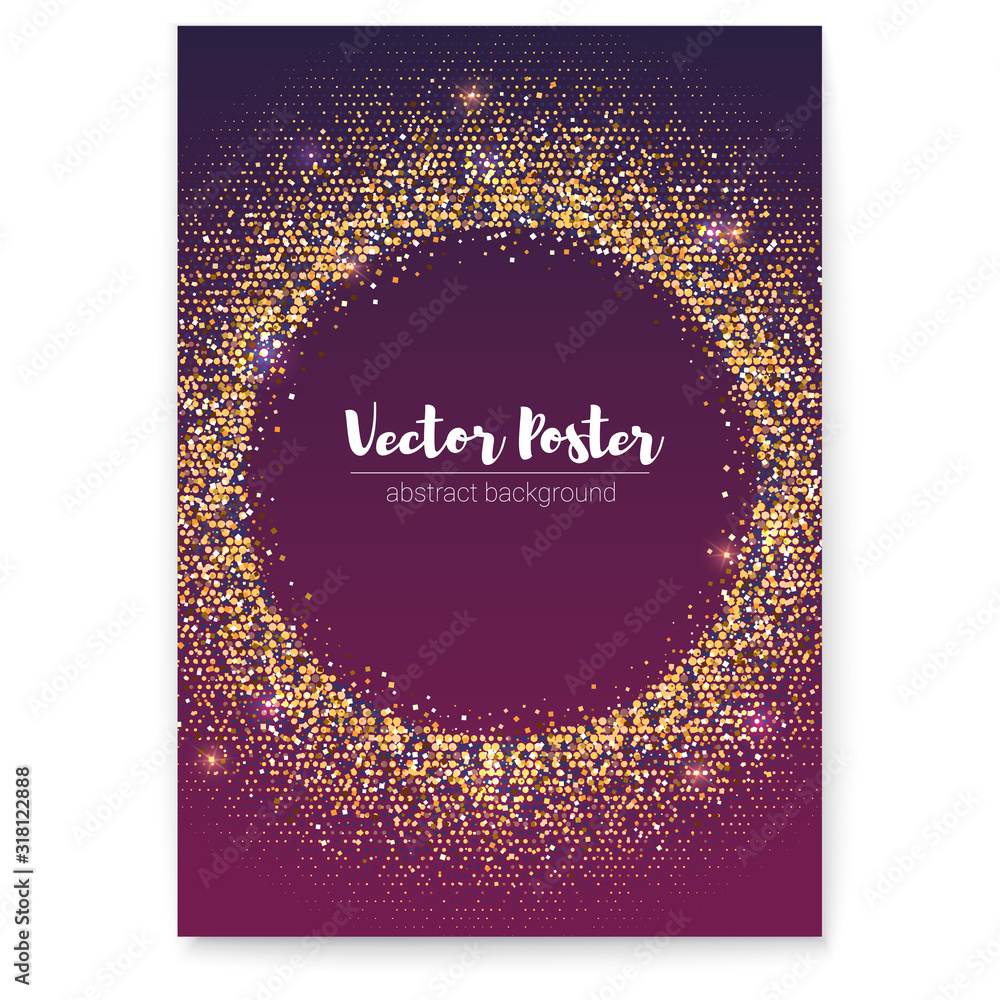 Sparkle poster with gold sequins in shape of circle. Template for ...