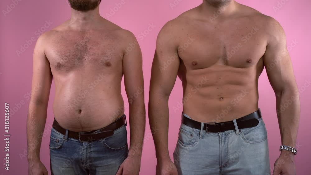 Body transformation after hard sport training, two men in comparison ...