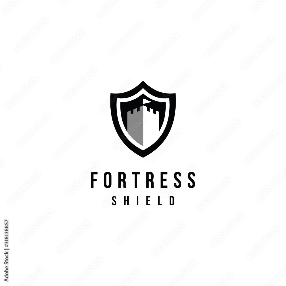 Vector castle and shield logo combination. Tower and security symbol or ...