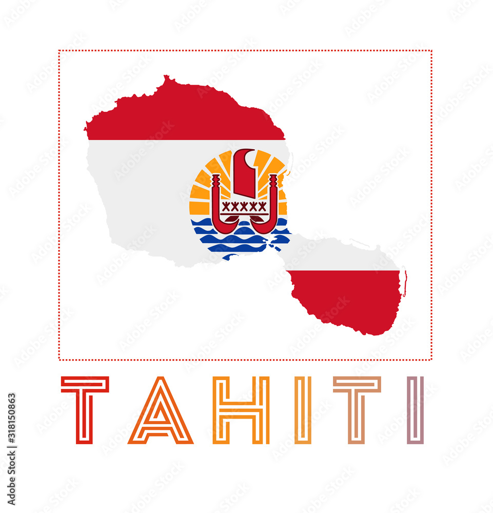 Tahiti Logo. Map of Tahiti with island name and flag. Powerful vector ...