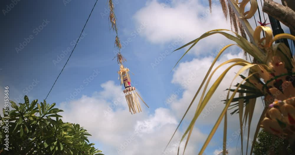Religious amulet on a pole. Bali temple Indonesia. Traditional ...