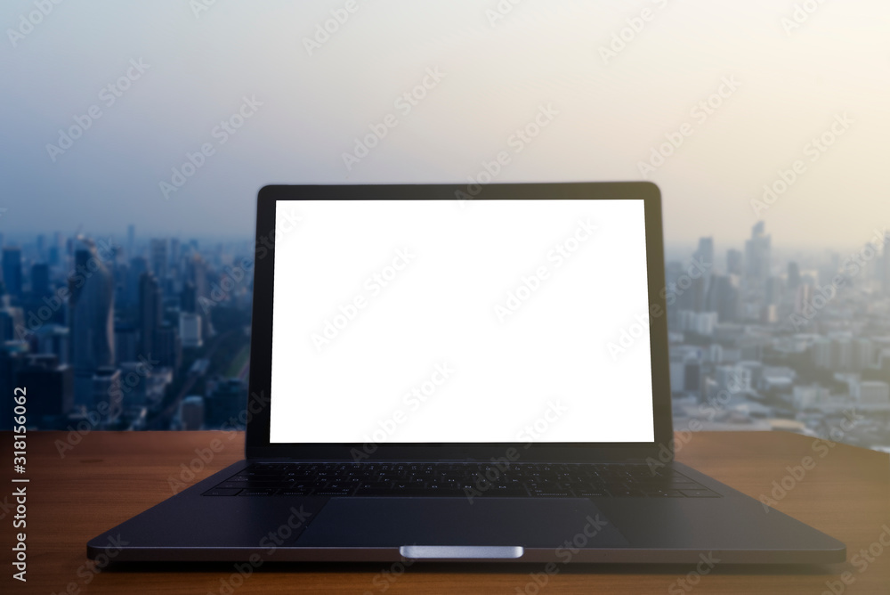 Mockup image blank screen computer with white background for ...