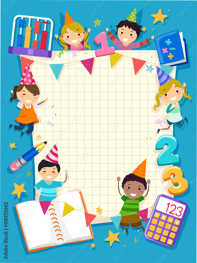 Stickman Kids Math Party Frame Illustration Stock Vector | Adobe Stock