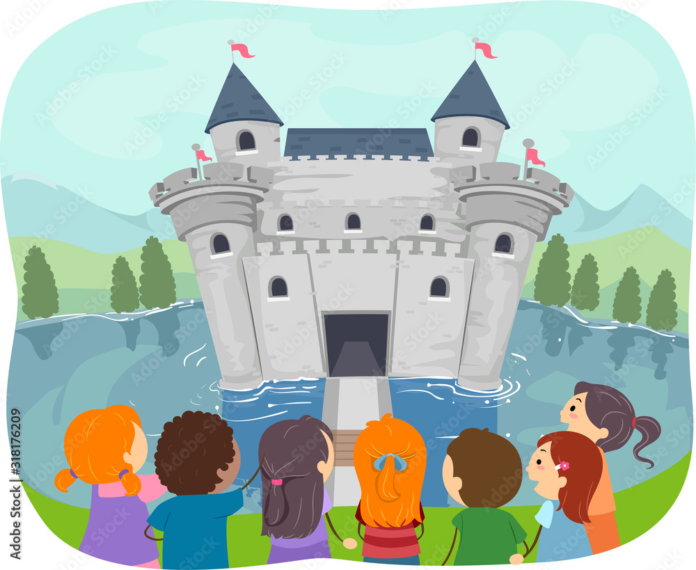 Stickman Kids Moat Castle Illustration Stock Vector | Adobe Stock
