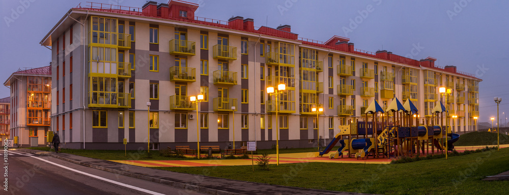 Construction of four storey brick apartment building. Residential ...