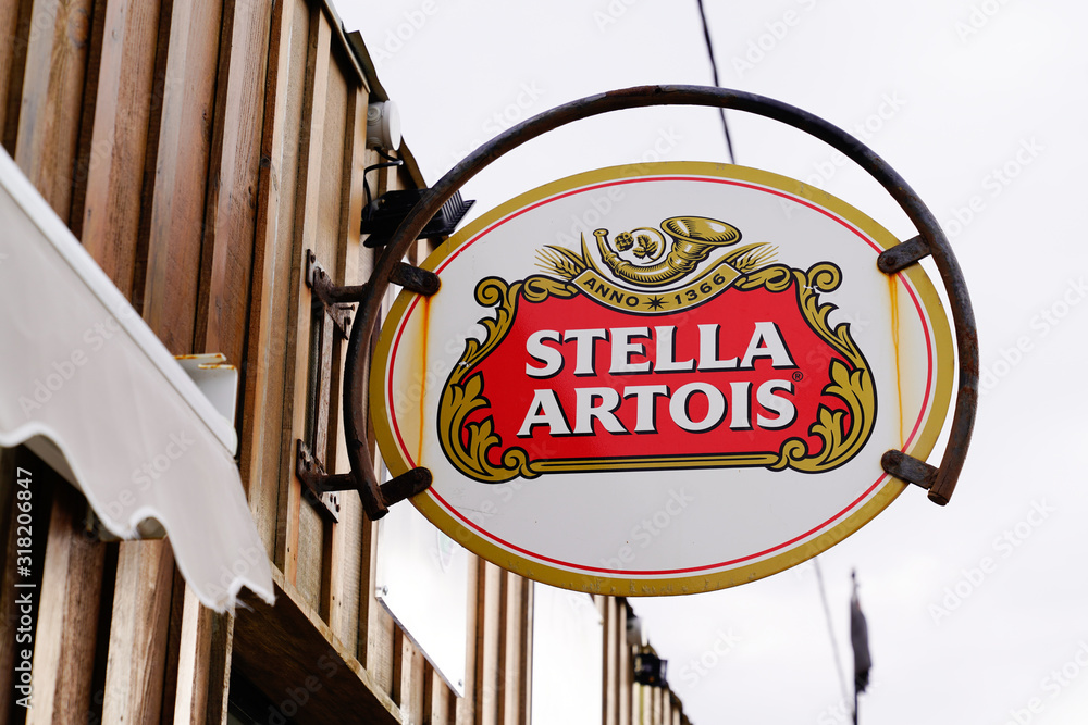 stella Artois wall brewery sign logo on pub beer Belgian restaurant ...