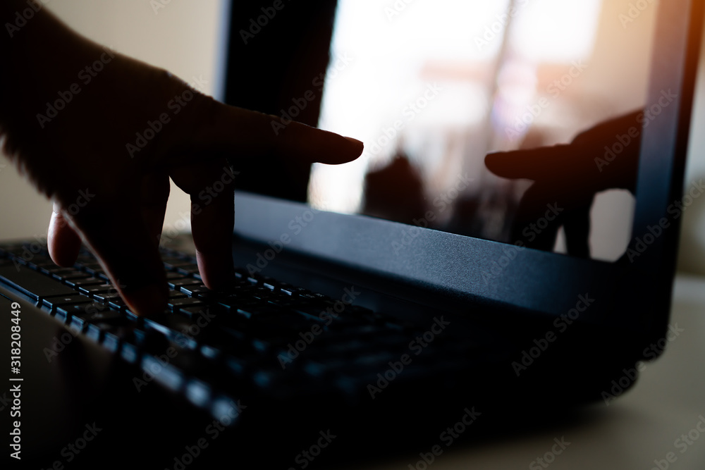 Cyber crime hand reaching out through laptop computer, attack ...