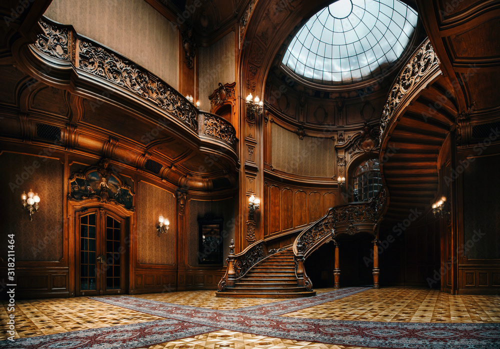 House of Scientists. Interior of the magnificent mansion with ornate ...