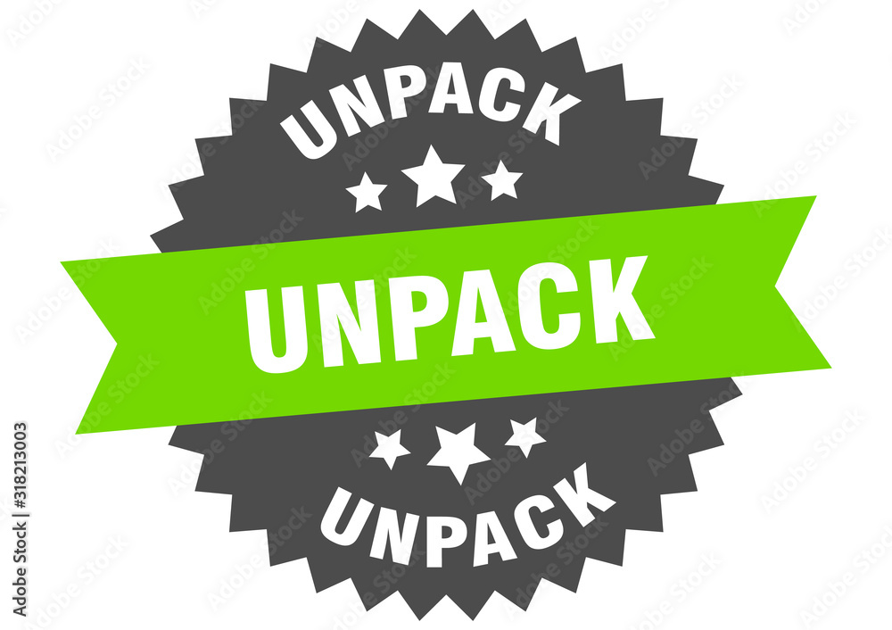 unpack sign. unpack circular band label. round unpack sticker Stock ...
