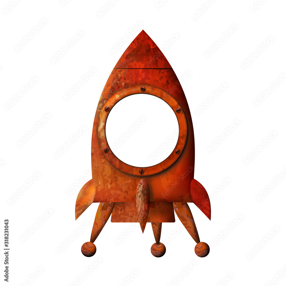 Cartoon 3d old rocket. Rusty spaceship isolated on white background ...
