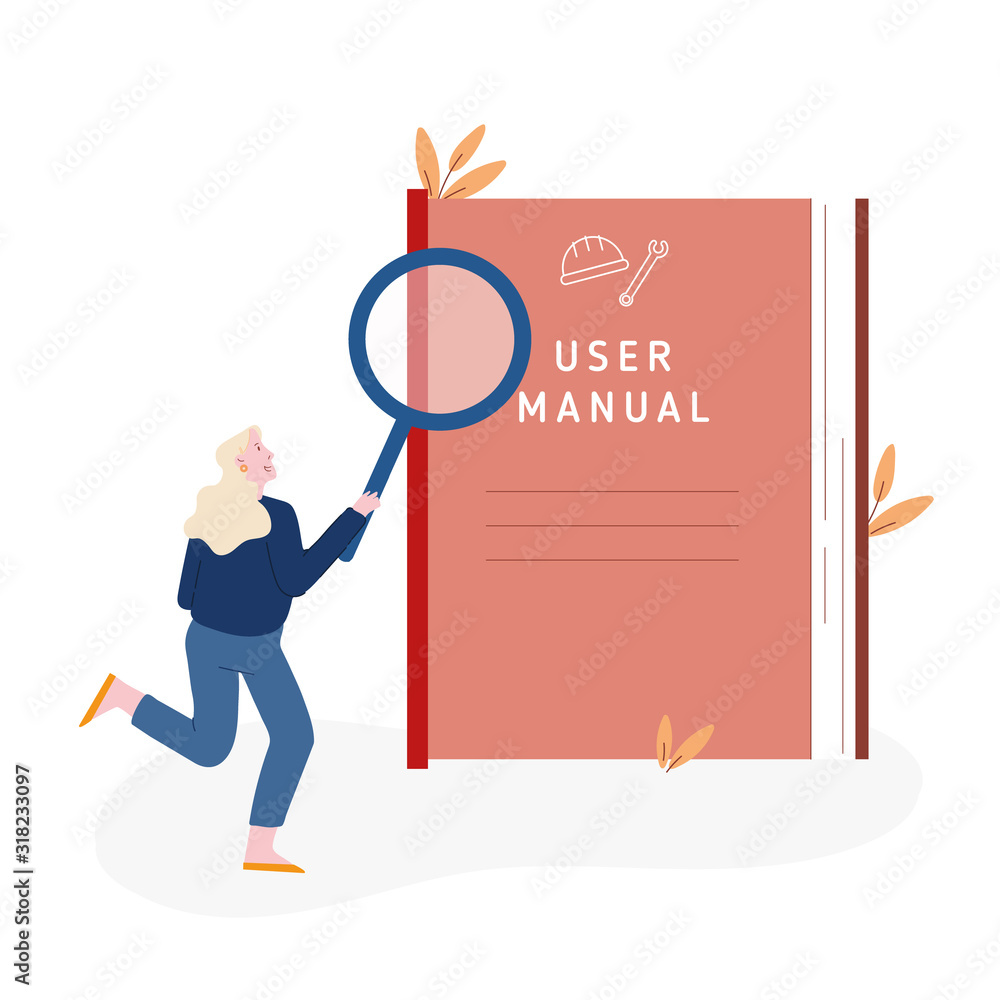 User Manual, Guide Book or Technical Instruction Concept. Tiny Female ...