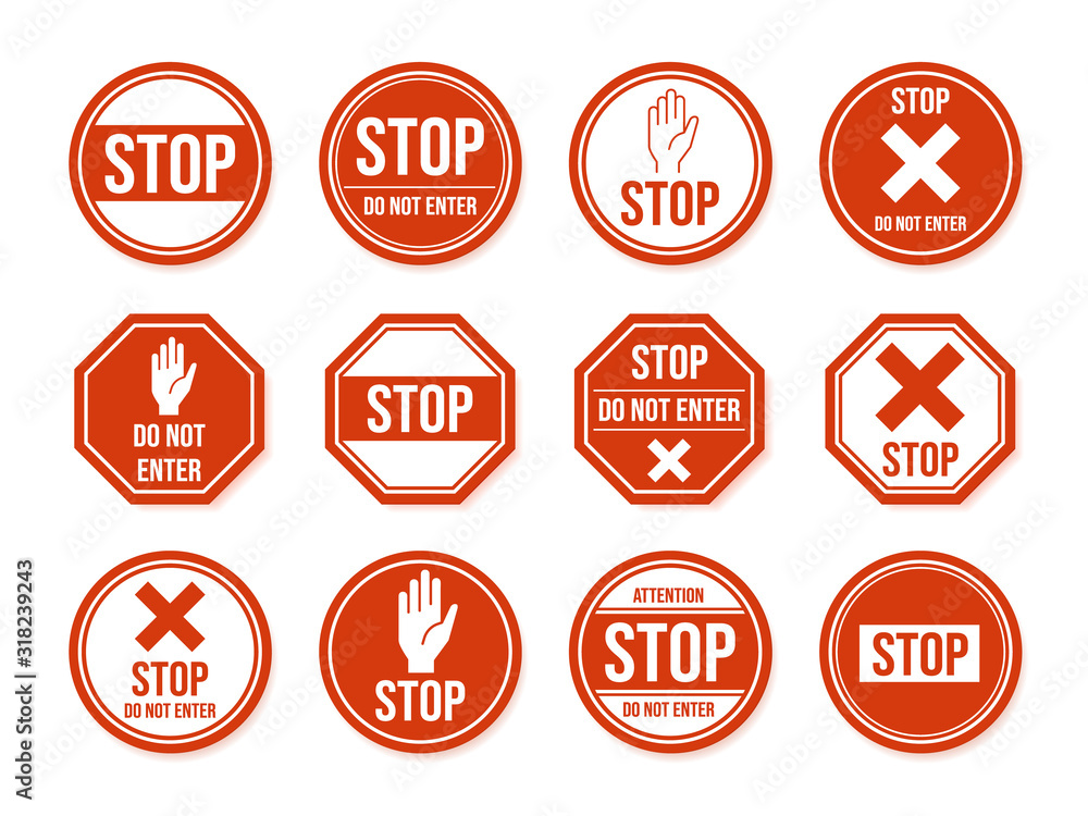 Stop road sign. Traffic road stop symbol, dangerous, restricted urban ...