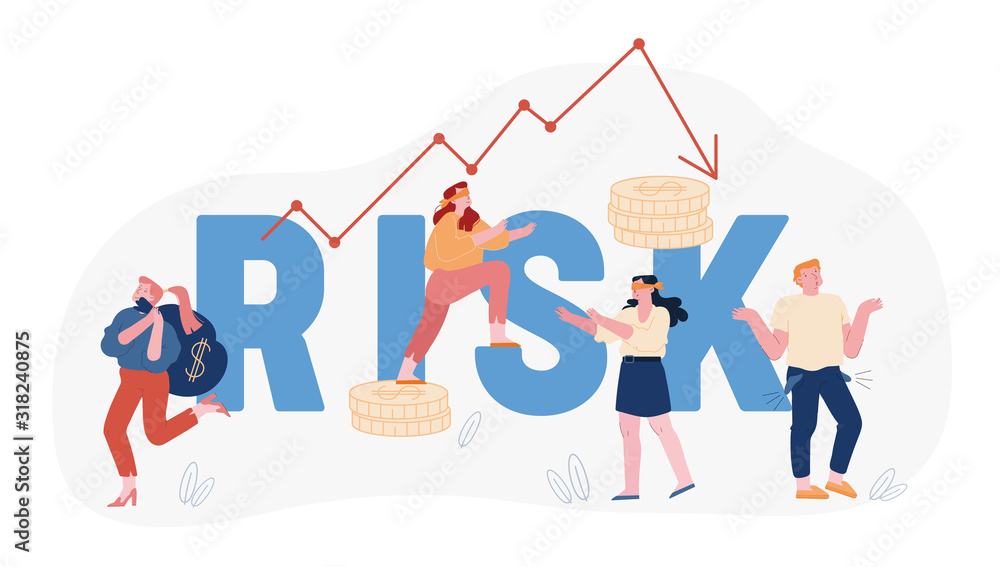 Financial Risk and Economy Crisis Concept. Blindfold Businesspeople ...