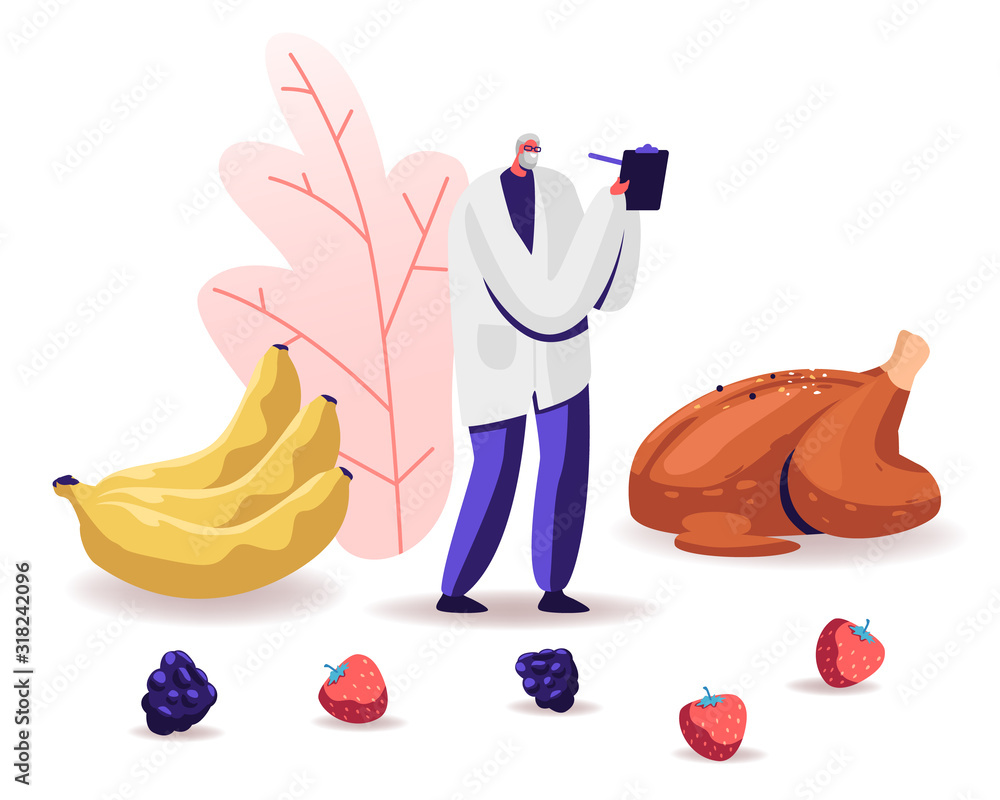 Male Senior Doctor Nutritionist Wearing White Robe Holding Clipboard ...