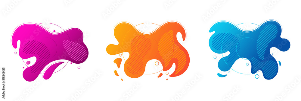 Set of abstract liquid shape graphic elements. Colorful gradient fluid ...