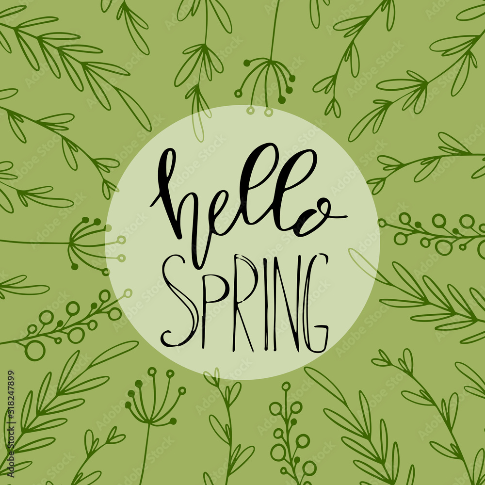 Digital illustration a square card with a black handwritten hello ...