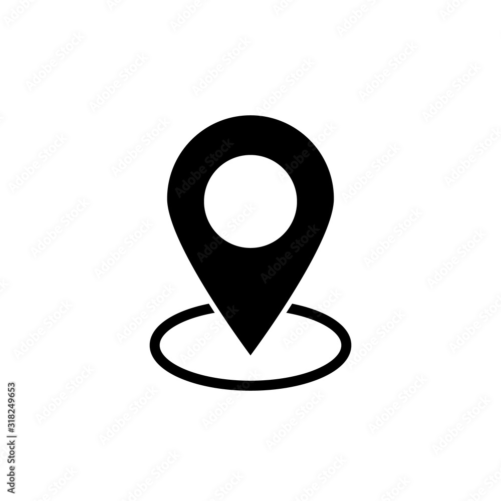 map pins sign location icon with ellipse in flat simple style. Black ...