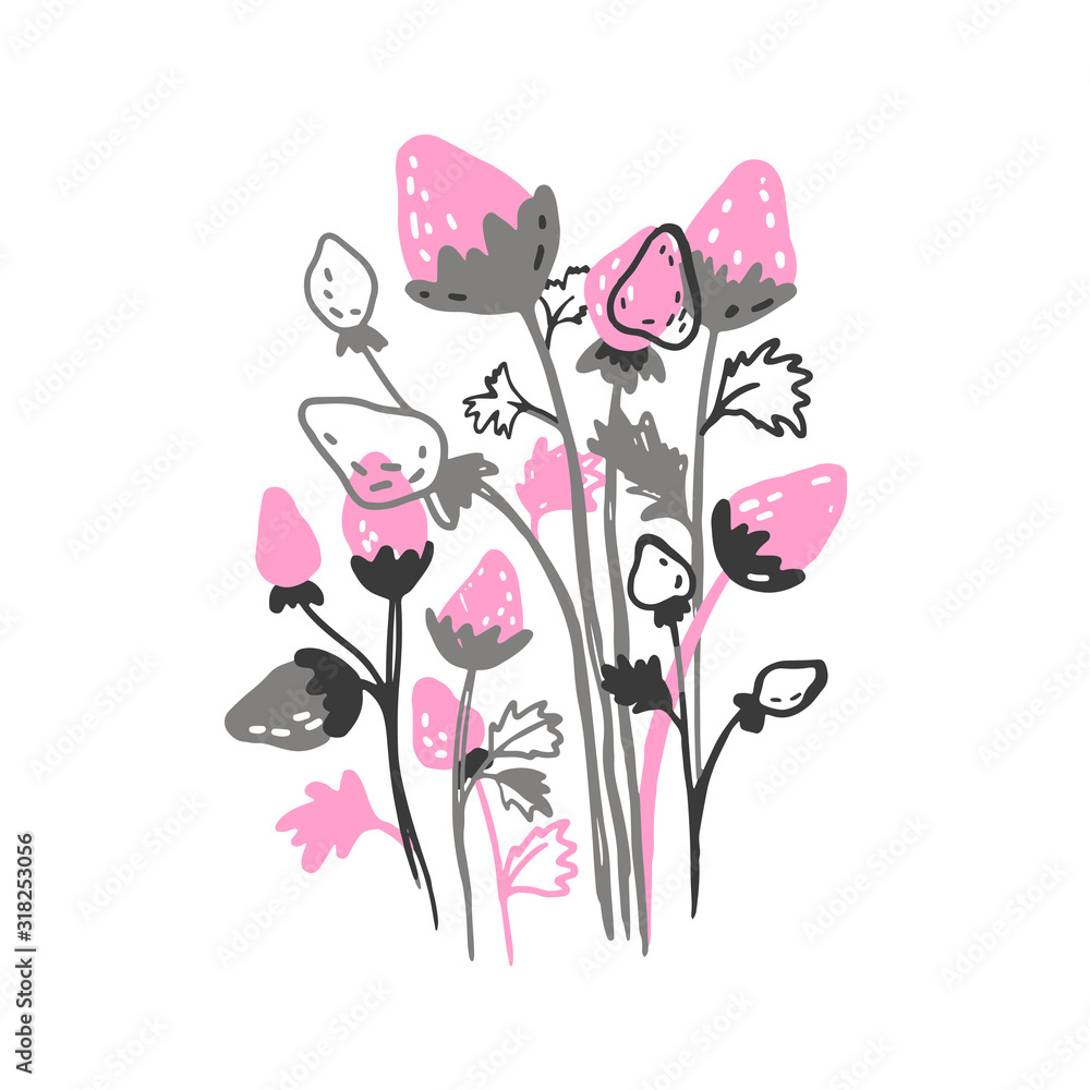 Vector decorative strawberry bush illustration. Isolated on white ...