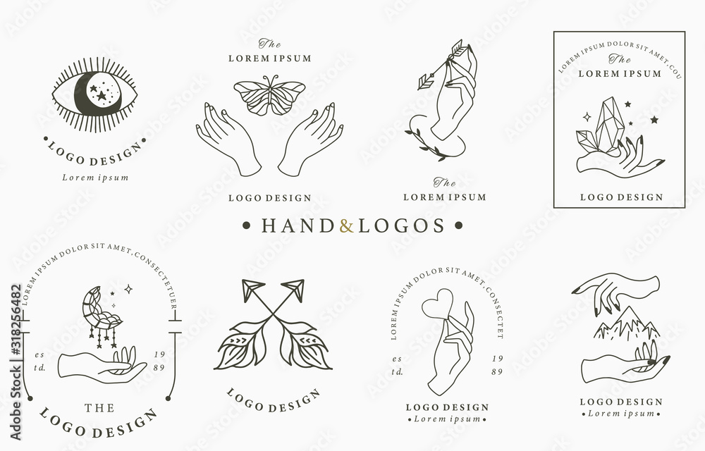 Beauty occult logo collection with hand, butterfly,crystal,moon,eye ...