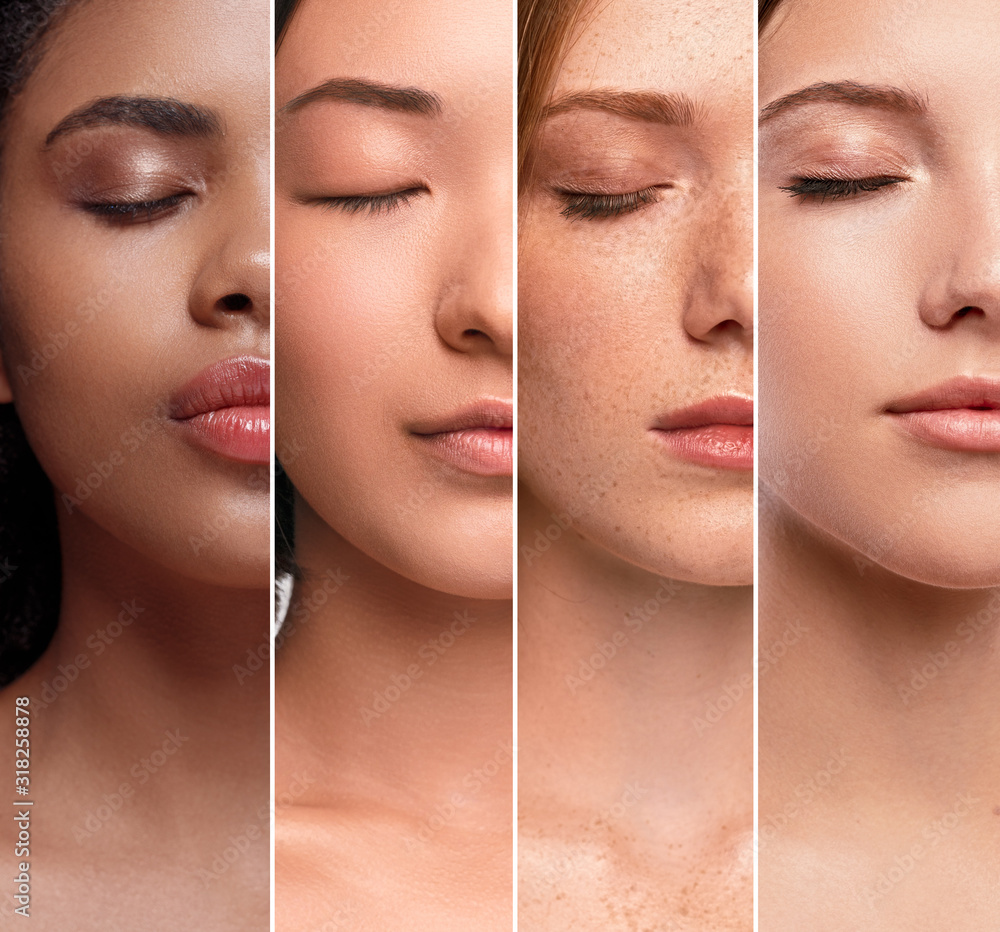 Crop multiethnic women with perfect clean skin Stock Photo | Adobe Stock