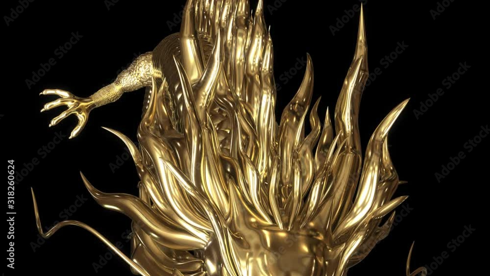 Gold Chinese dragon movement animation with 3D rendering include alpha ...