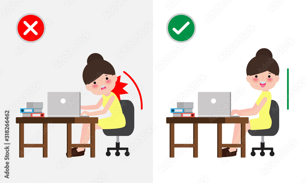 Correct sitting posture And incorrect. Disease back pain. Medical ...