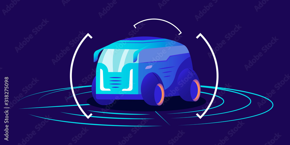 Driverless car flat color vector illustration. Futuristic autonomous ...