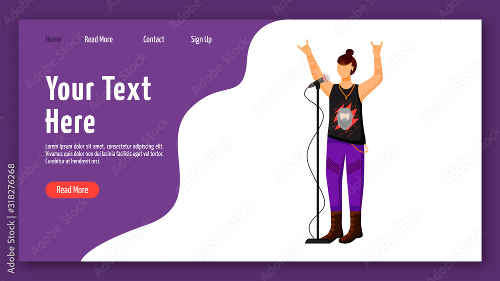 Rock band singer landing page vector template. Vocalist website ...