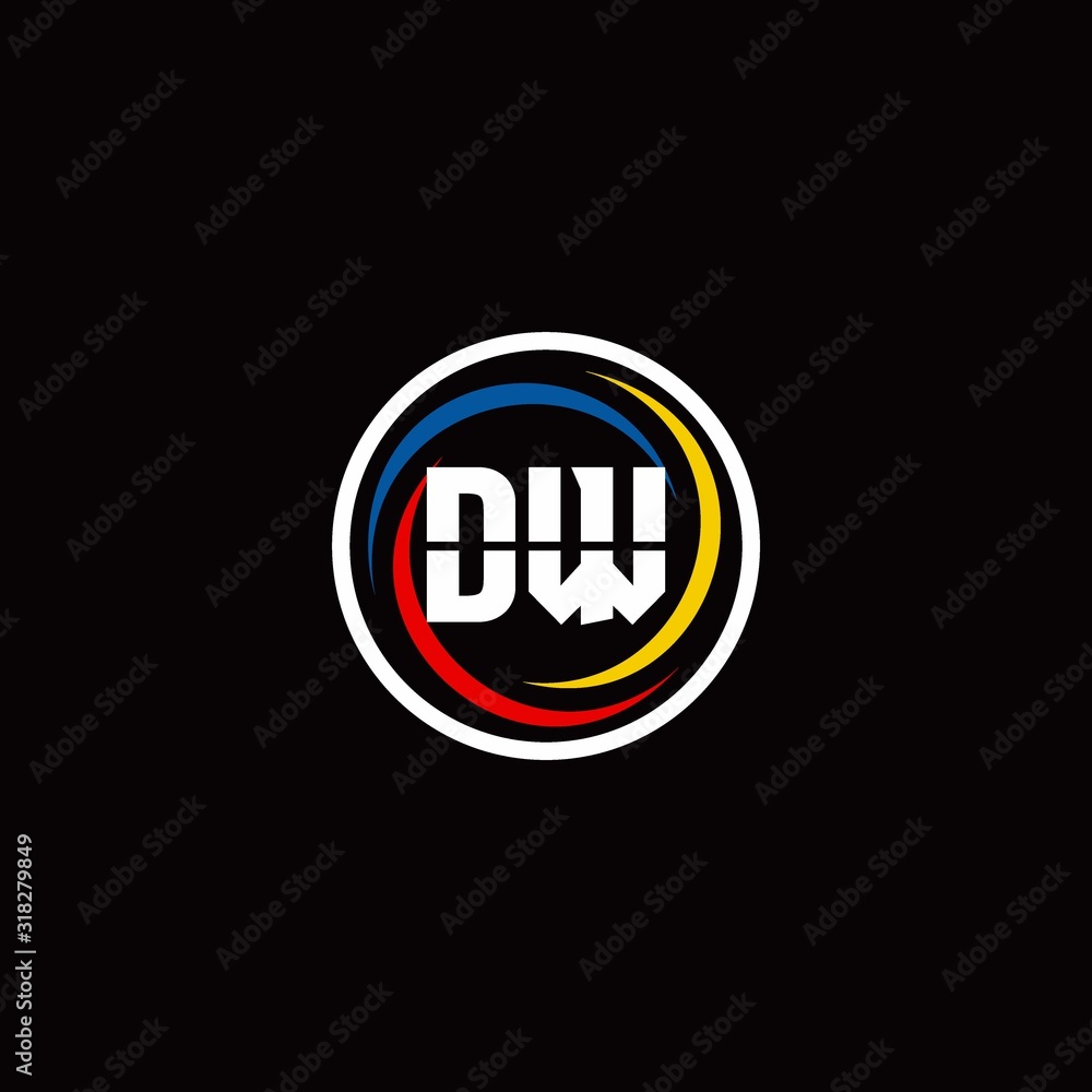 DW logo monogram isolated on circle shape with 3 slash colors rounded ...