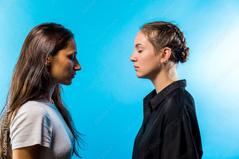 Profile of Two Women Facing Each Other With Eyes Closed Stock Photo ...