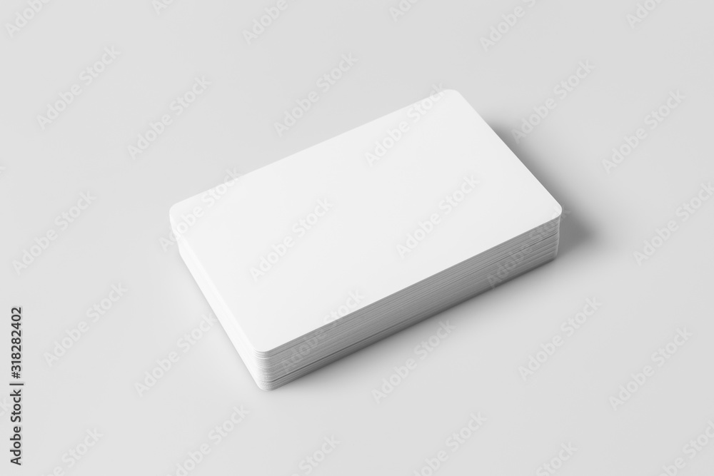 Stack of white blank credit cards mockup on white background. Stock ...