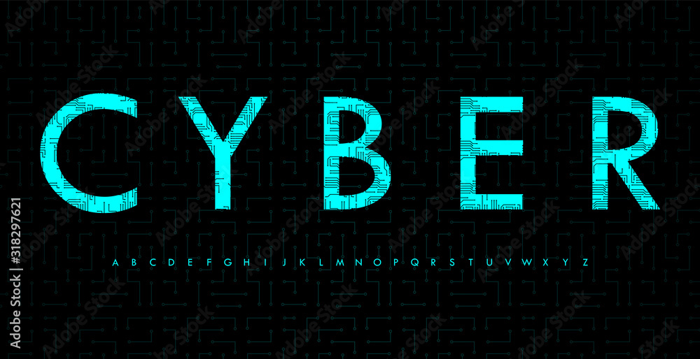 Circuit board type alphabet font. Digital high-tech style letters on ...