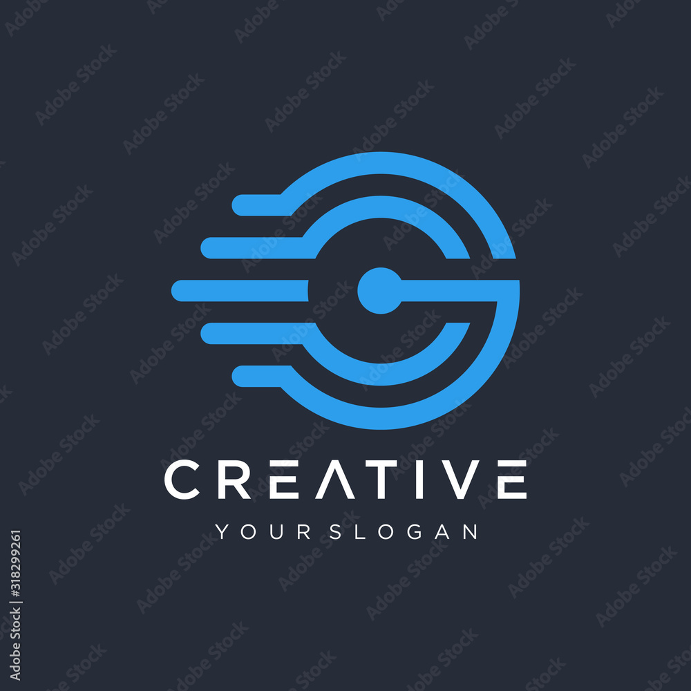 Initial CG logo design with chip element. logo the letter CG in the ...