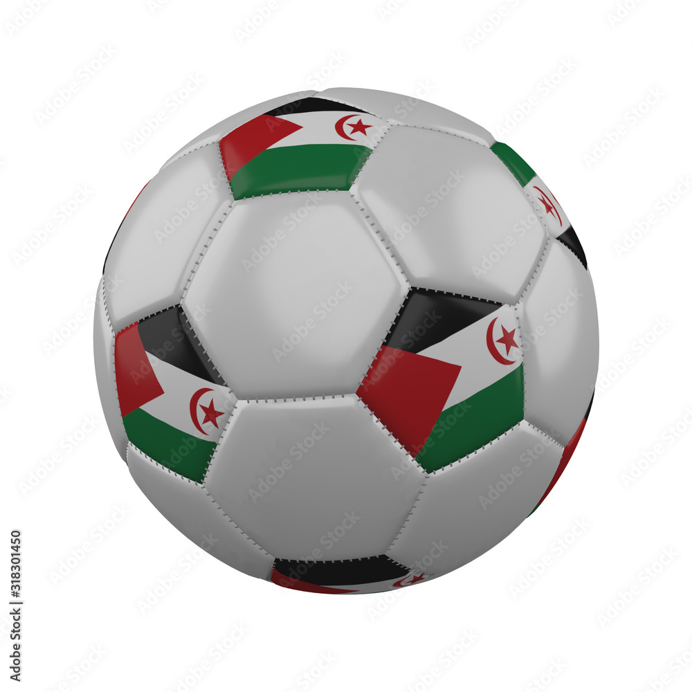 Flag of Western Sahara on soccer ball on white background, 3D render ...