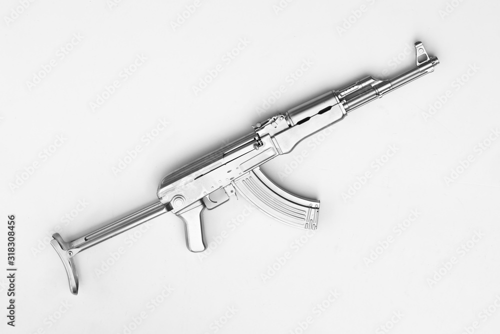 silver AK-47 assault rifle isolated on white background Stock Photo ...